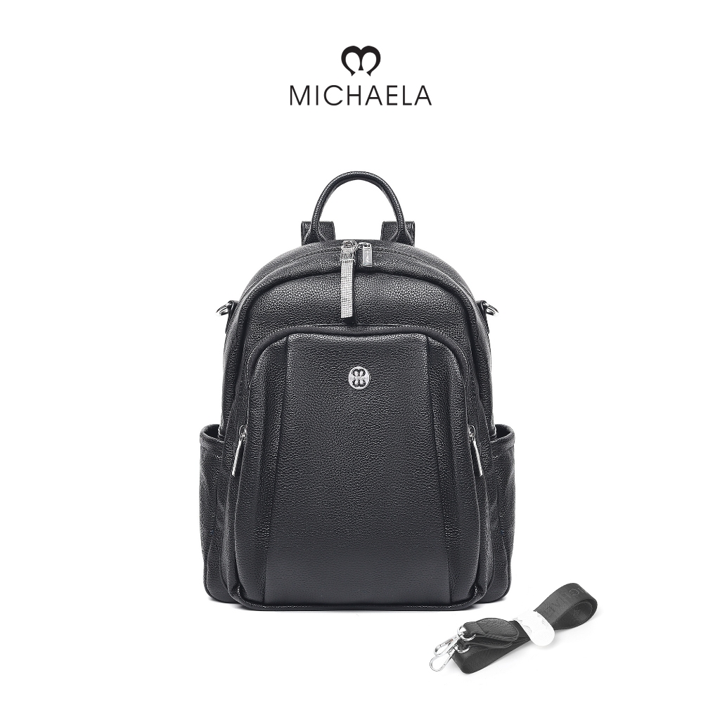 MICHAELA Leather College Backpack with Sparkle Gem-Embellishment Lock ...