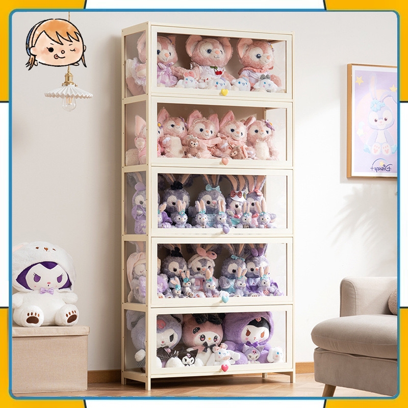 80CM-5 Layers Cream Display Cabinet Acrylic Bamboo Three Sided ...