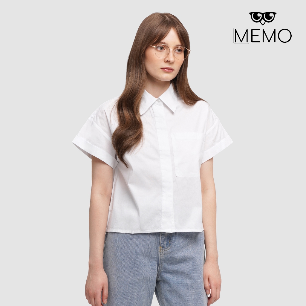 Memo Shirt With One-Pocket Detail For Women (White) | Shopee Philippines