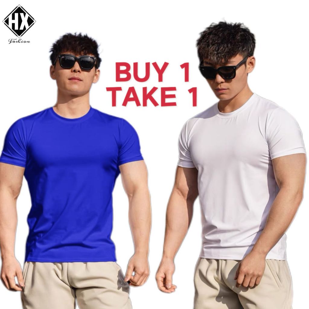 HXF Buy 1 Take 1 Dri-Fit Round Neck Shirt Plain Korean Gym Tee Unisex ...