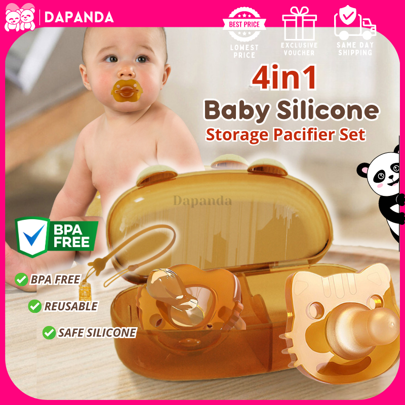 DAPANDA Baby Silicone Pacifier Set with Chain Rounded & Flat Nipple ...