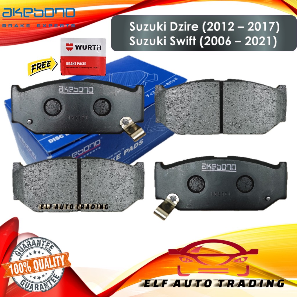 Genuine Akebono Front Brake Pads for Suzuki Swift (2006 - 2021), Suzuki Dzire (2012 - 2017 ...