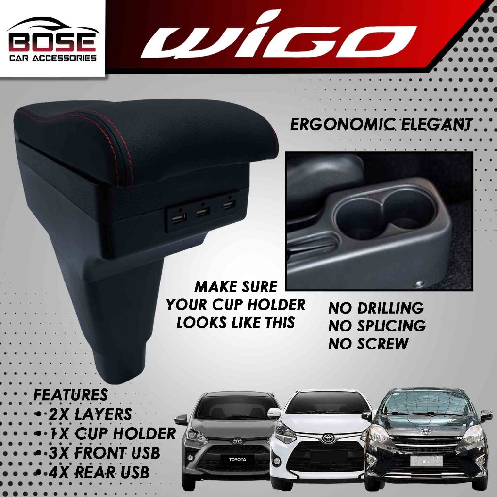 Toyota Wigo 2013 - 2023 OEM Armrest Console Box Premium Double Layer ...