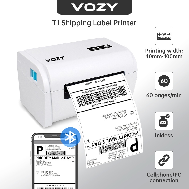 VOZY T1 PC/Cellphone Bluetooth/USB Thermal Printer Waybill Label ...