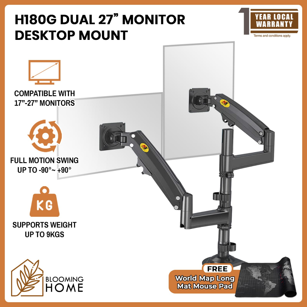 NB H180 Dual Arm Double Monitor Holder Desktop Mount for VESA Monitors ...