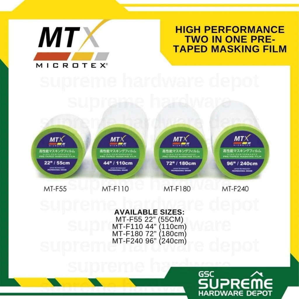 Microtex MTX Pre-Taped Masking Film (Drop Sheet Detailing Tape) 22" 44 ...