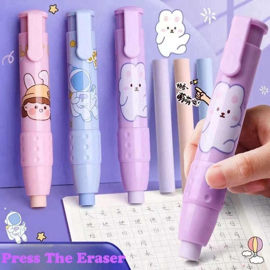 Cute Cartoon Eraser Pen Push Style Retractable Pressable Eraser Pen ...