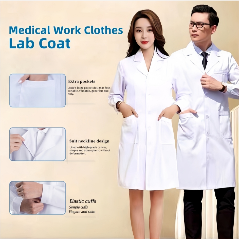 Lab Coat Lab Gown Long Sleeve White Laboratory Gown for Men White Coat ...