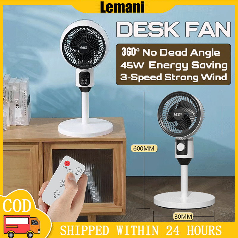 Desk Fan 360° Shake Head Silent Height Adjustable 3 Speeds Strong Windy ...