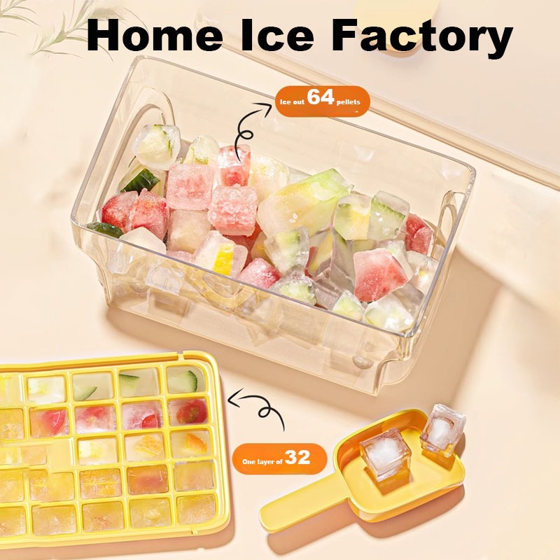 Ice Cube Molder 64 Grids Silicone Fruit Maker with Square Shape Lid DIY ...
