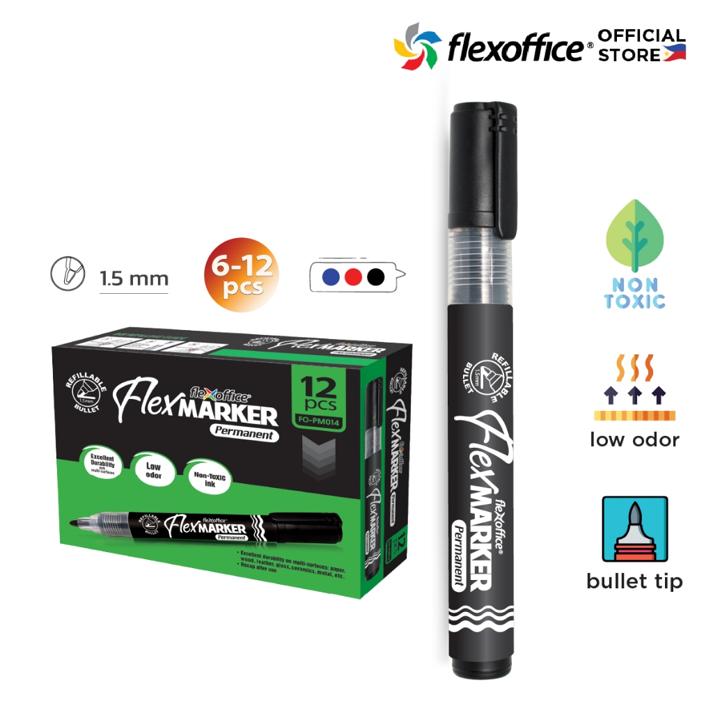 FlexOffice Permanent Marker 1.5mm - 6pcs/box 12pcs - Refillable - 3 ...