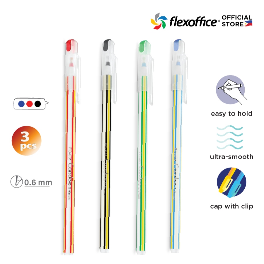 FlexOffice Sweet Candee Ballpoint Pen 0.6mm - 3pcs/OPP - Black Ink - FO-031 Perfect For Note ...