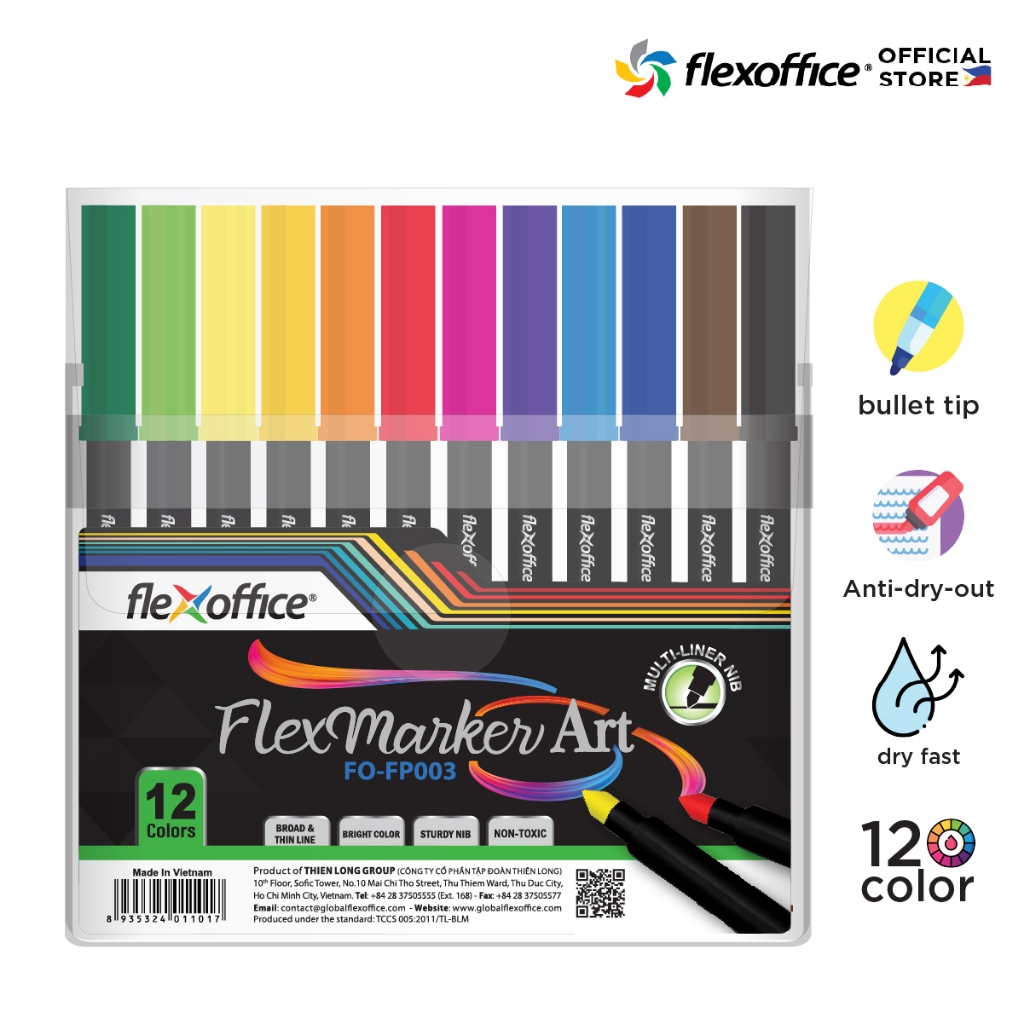 FlexOffice FlexMarker Art - Set 12 color - Multi-liner Nib - School ...