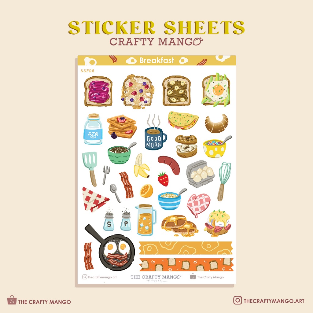 Breakfast Sticker Sheet | journaling food stickers bujo planner | SSFD6 ...