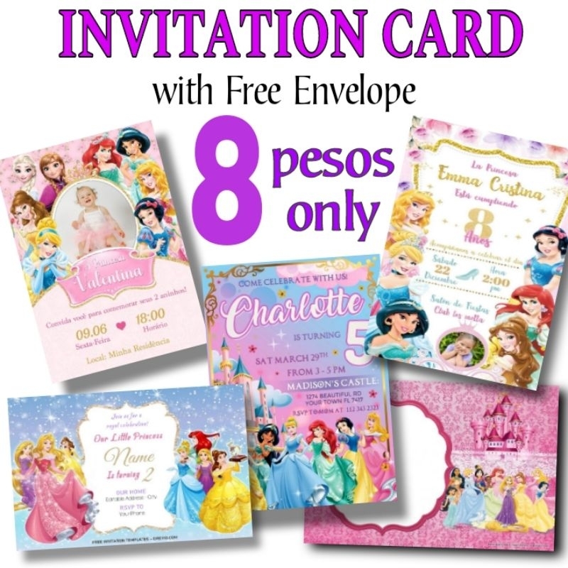 DISNEY PRINCESS THEME INVITATION CARD FOR BIRTHDAY AND CHRISTENING ...