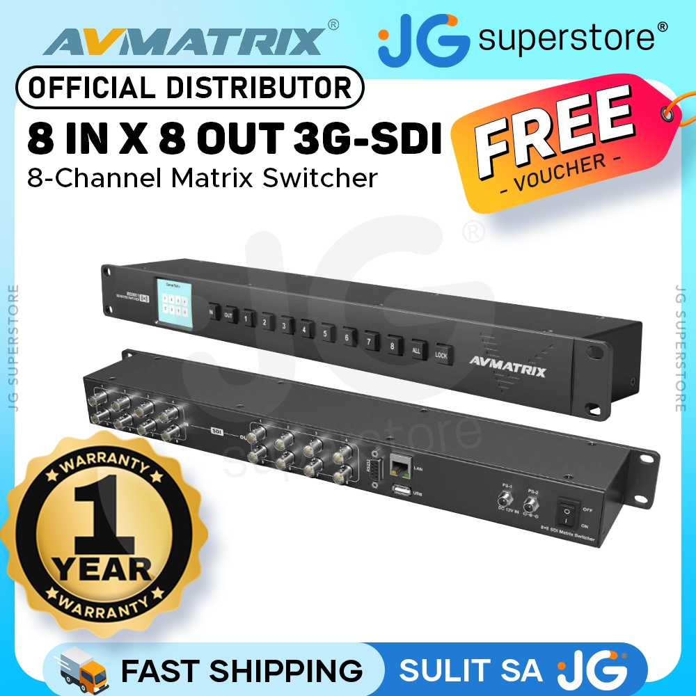 AVMATRIX 1RU 8 IN X 8 OUT 3G-SDI 8 Channel Video Matrix Switcher w ...