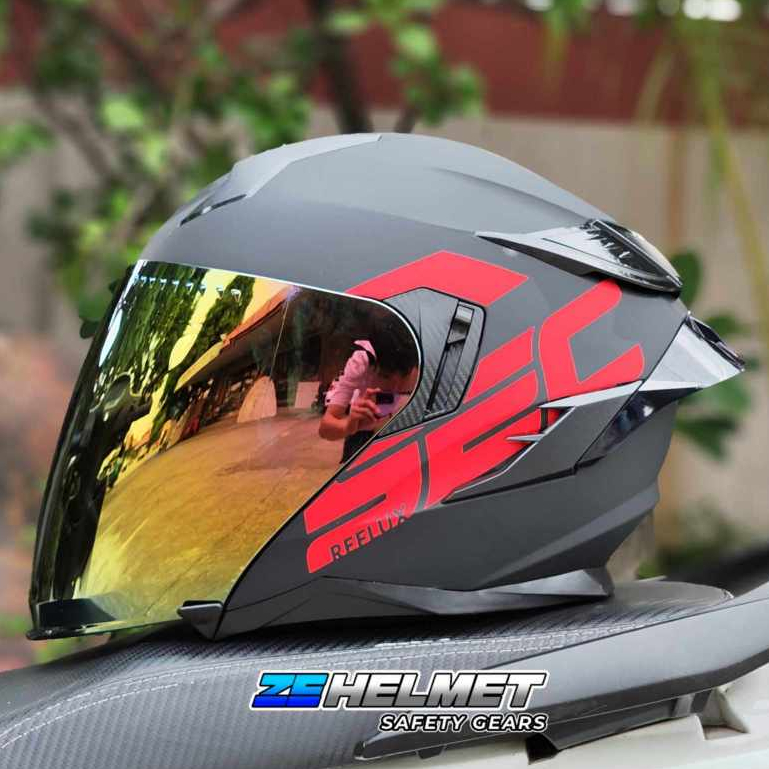 SEC REFLUX PLAIN HALF FACE - DUAL VISOR (with FREE Clear Lens & Spoiler ...