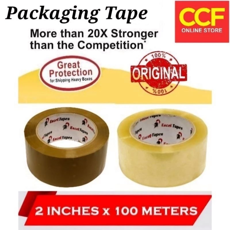 Excel Packaging Packing Tape 2 inch x 100 meters Clear / Brown (45 ...