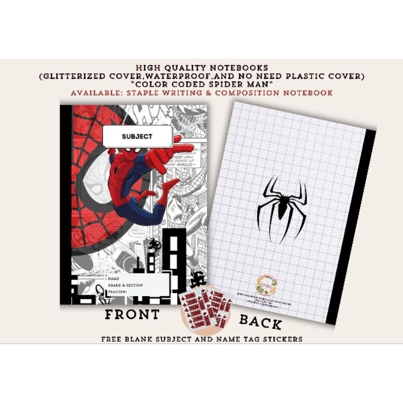 Spider man color coded stapled notebooks no need plastic cover | Shopee ...