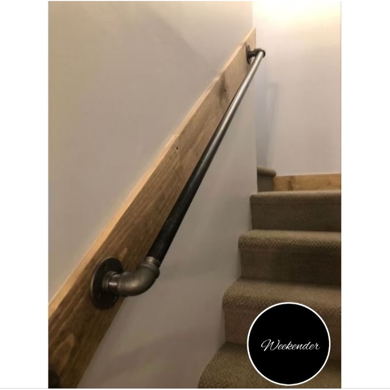 Industrial Solid Stairs Handle 1/2Heavy duty sch40 Black Powder Coayed ...
