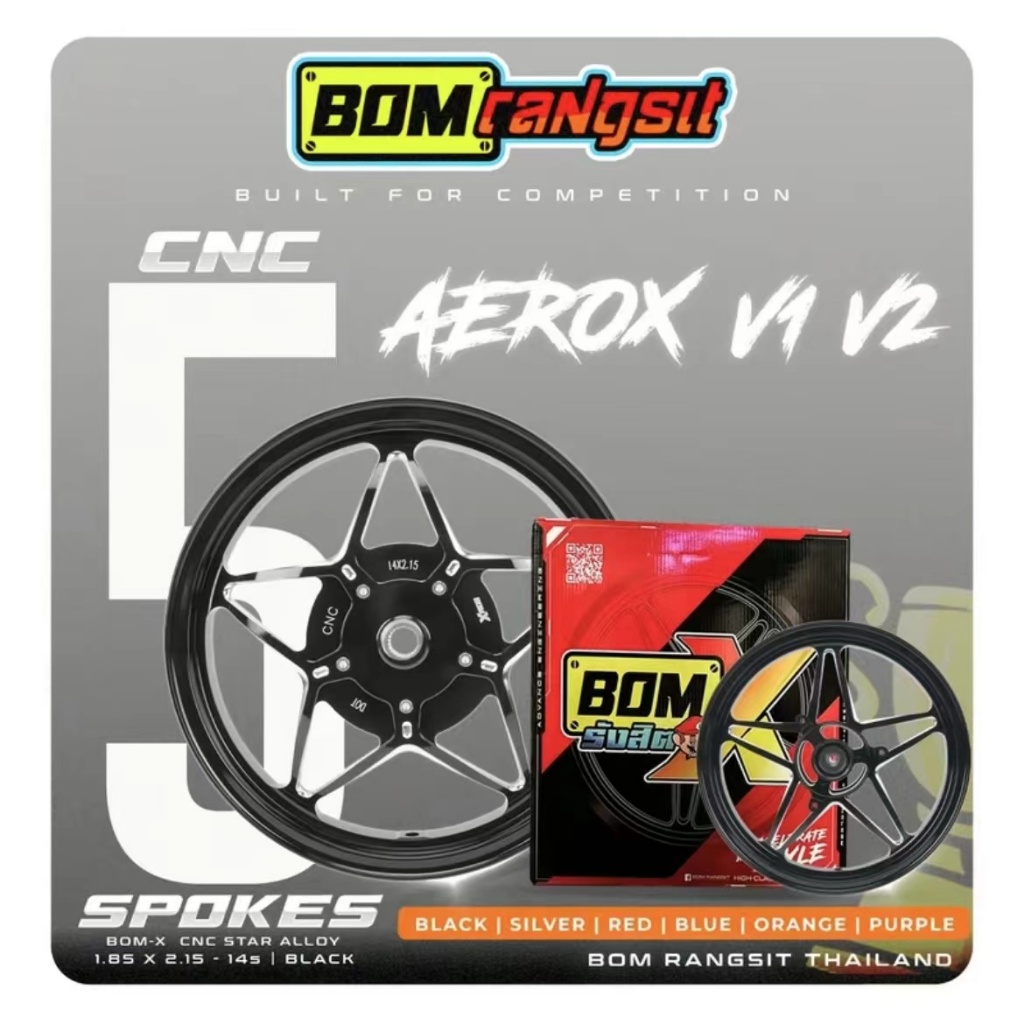 BOM RANGSIT MAGS CNC AEROX V1/V2 STAR MAGS x14-5 SPOKES MOTORCYCLE ...