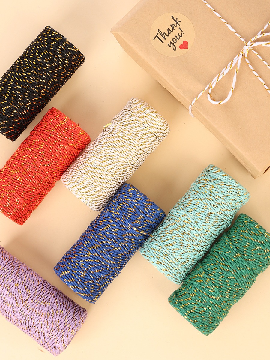 50meter Colored Cotton String with Gold Lace Box Packaging Gift Wrap ...
