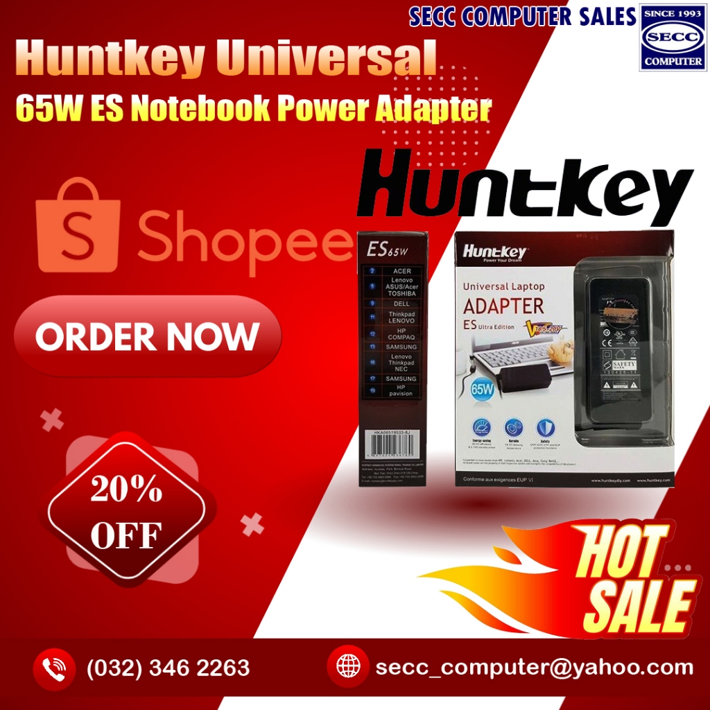 HUNTKEY 65W ES Ⅲ UNIVERSAL LAPTOP ADAPTER | Shopee Philippines