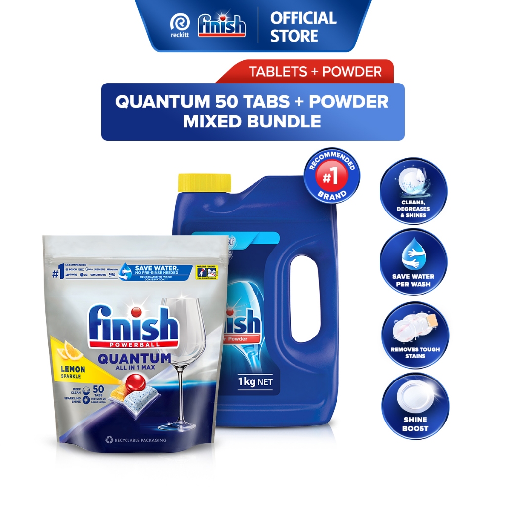 Finish Dishwasher Tablets Quantum 50 tabs + Dishwasher Detergent Powder ...