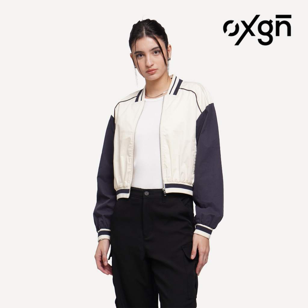 OXGN Color Block Varsity Jacket For Women (Off White) | Shopee Philippines