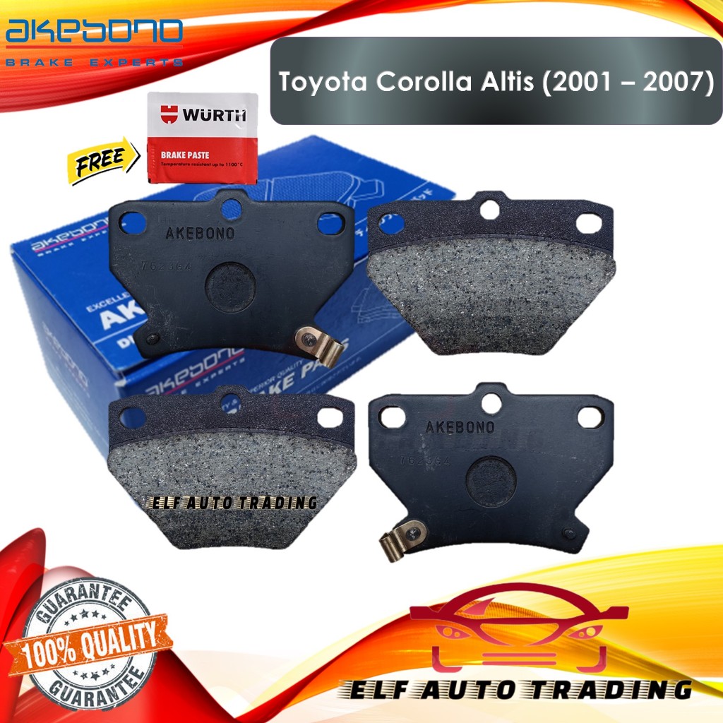 Genuine Akebono Rear Brake Pads for Toyota Corolla Altis (2001 - 2007 ...