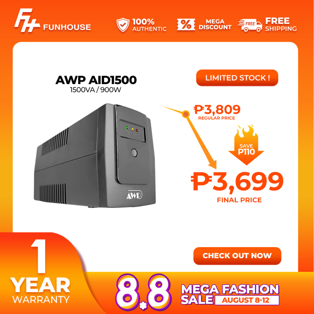 Funhouse | AWP AID1500 Aide 900W-1500VA UPS with AVR Uninterruptible ...