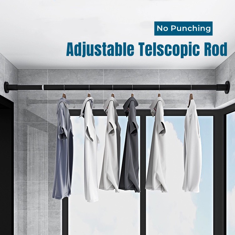 No Punching Clothing Rod Telescopic Shower Rod Adjustable Expandable ...