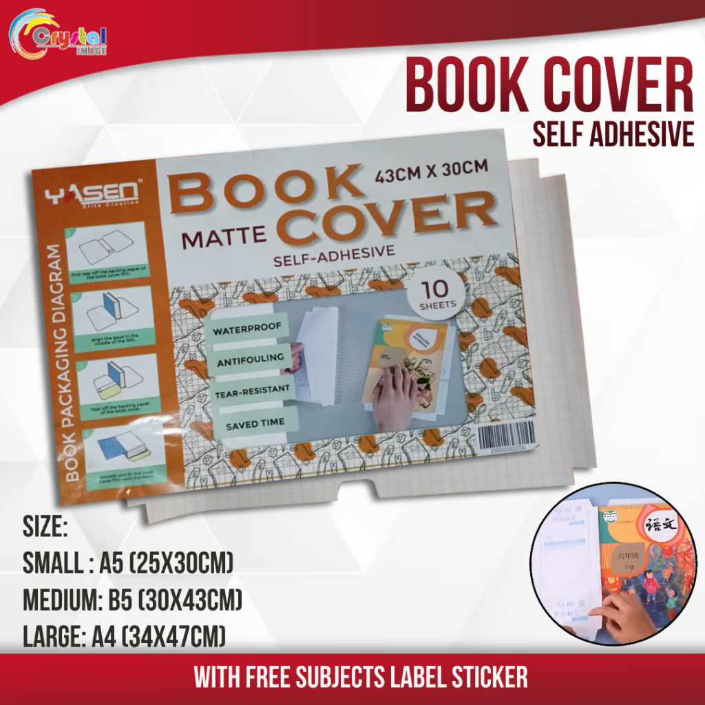 Yasen Book Cover Matte 10pcs Self Adhesive Book Wrapper (A5/B5/A4) Easy ...