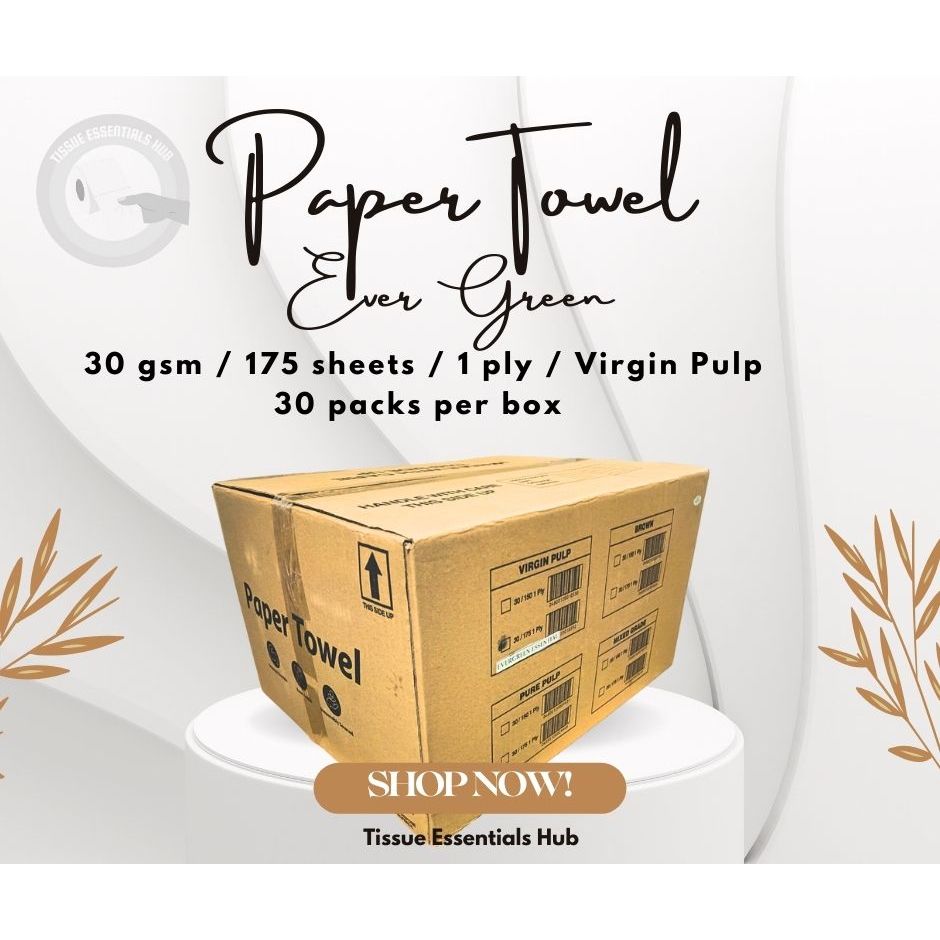 [1 Box - 30 packs] Evergreen Interfolded Paper Towel Virgin Pulp 30 gsm ...