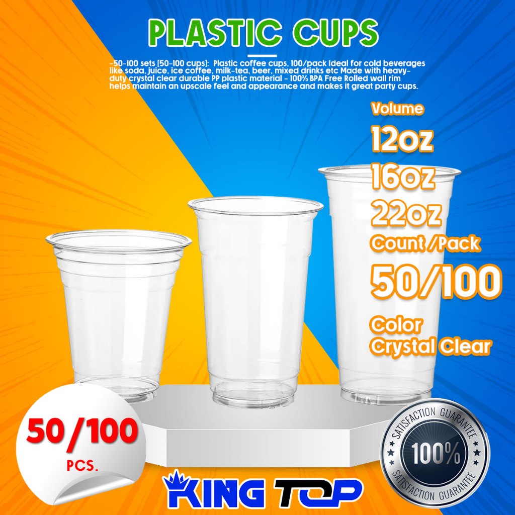 Clear Plastic Cups [100pcs] Disposable Cups. Cold Drinksand TO-GO ...