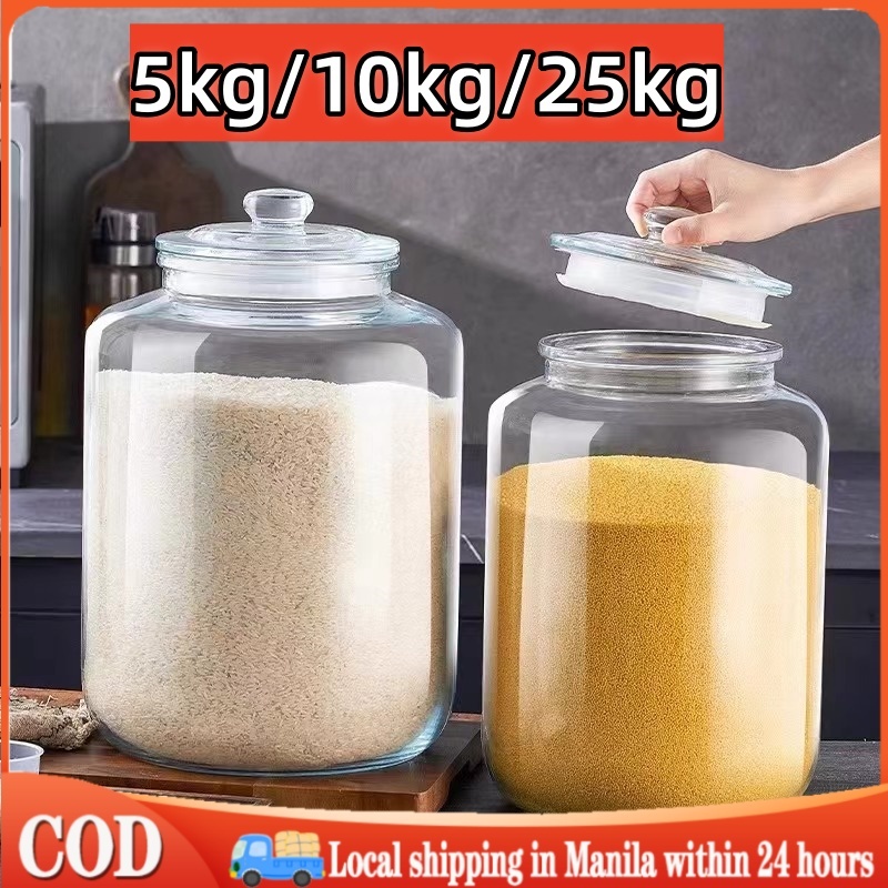 rice storage container 25kg rice dispenser 5kg 10 kilos sale glass ...