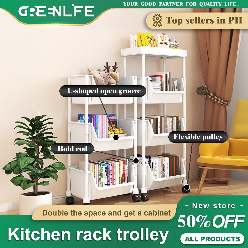 GREENLIFE 2/3/4/5 Layer storage cart Plastic debris storage with wheels removable storage rack ...