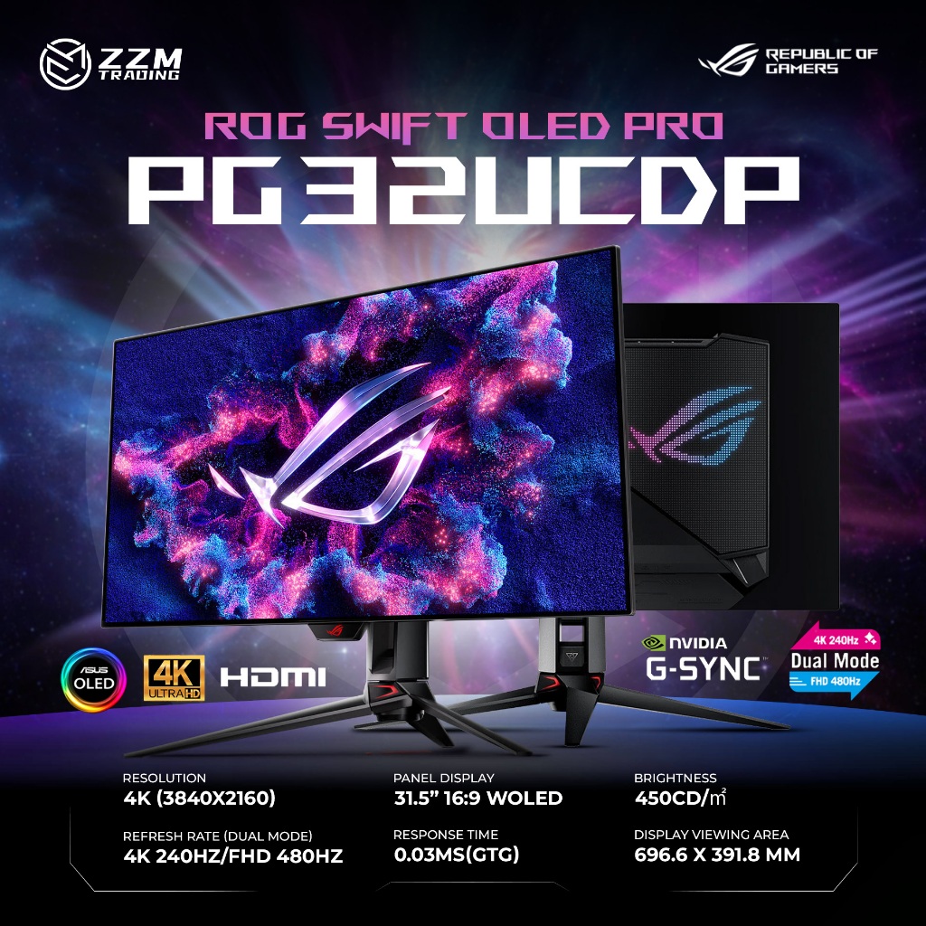 ASUS ROG Swift OLED Monitors PG32UCDP 4K 240Hz / PG27AQDP QHD 480Hz ...