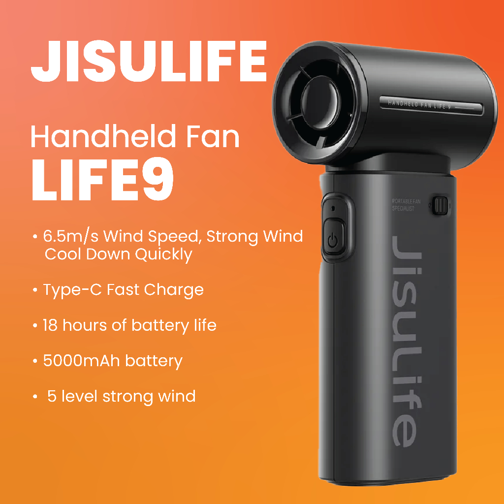JISULIFE Life 9 Portable Fan Rechargeable 5000mAh Mini Fan With 1-100 Speeds LED Display ...