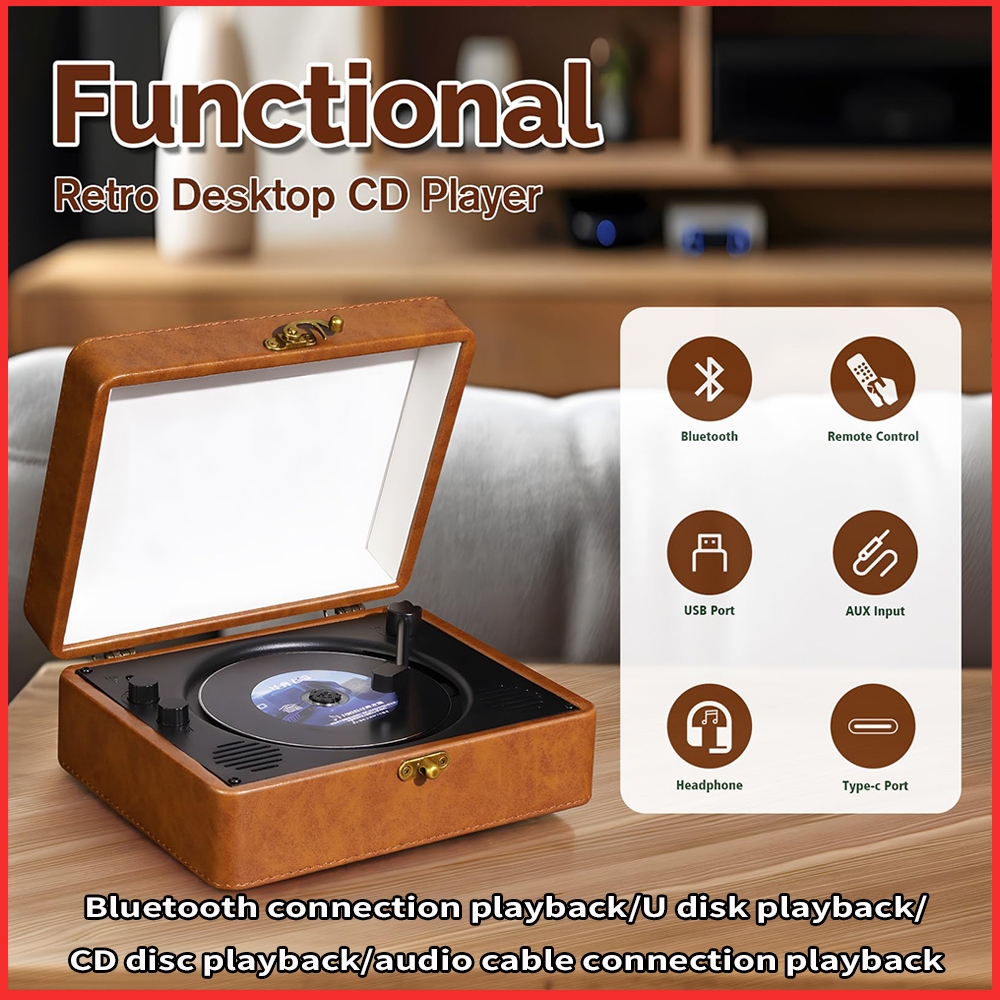 TQ Retro CD Player With Speaker Portable Bluetooth Speaker Audio AUX ...
