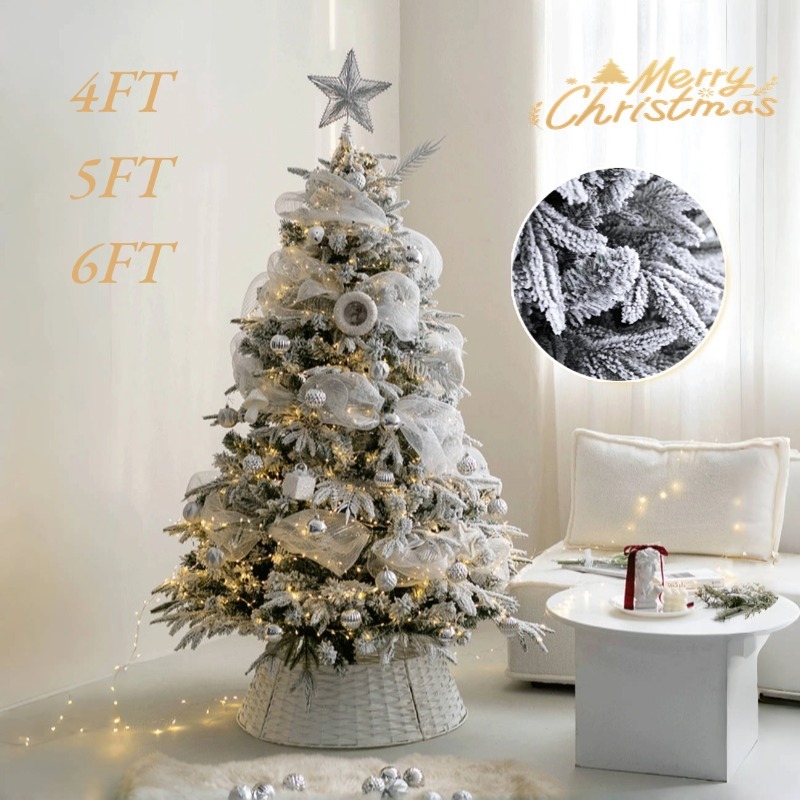 INS Style Snow Flocked Fir Christmas Tree 4/5/6 FT Large Tree Automatic ...