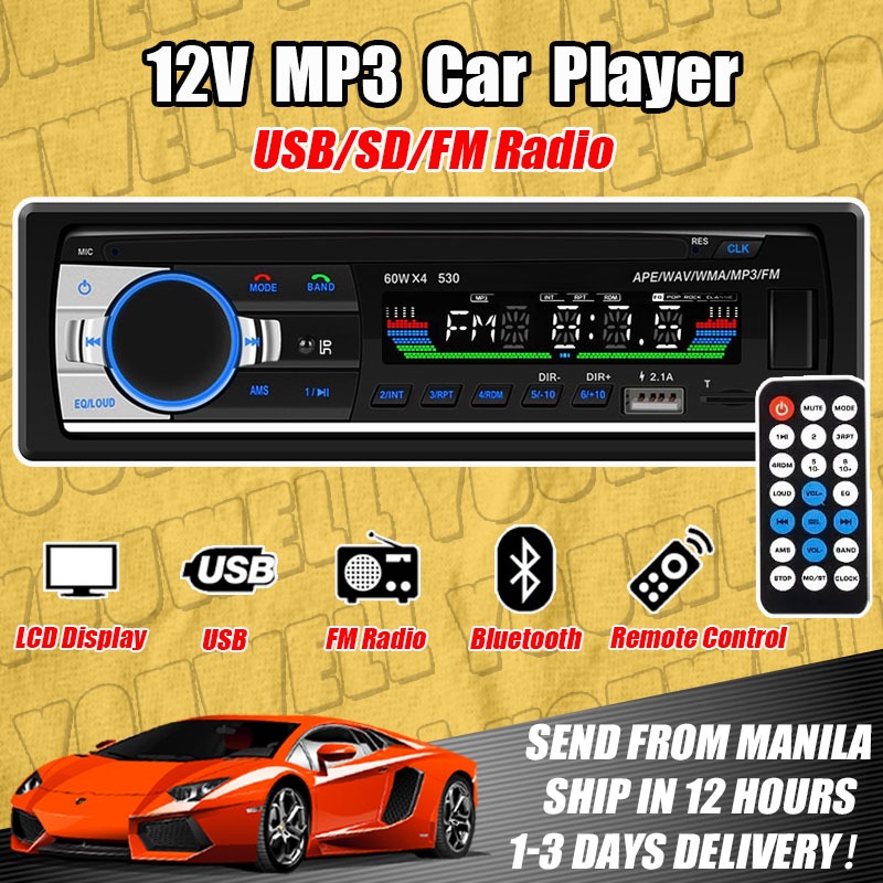 1Din Car Radio Audio Player Bluetooth Stereo MP3 Player 60Wx4 Support USB/SD With Remote Control ...