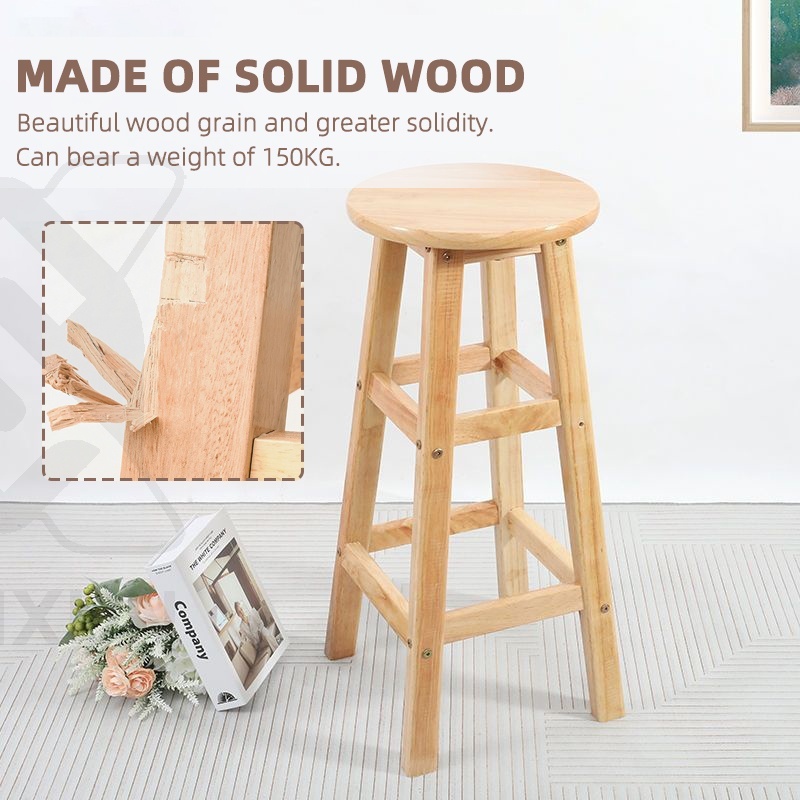 Solid Wood Bar Stool Household High Chair Nordic Log Stool Solid Wood ...