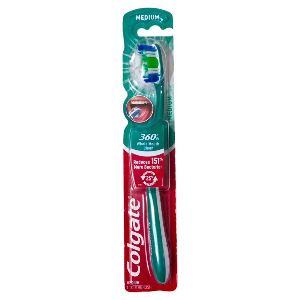 Colgate 360 Whole Mouth Clean Medium Toothbrush, 4-in-1 Germ Removal ...