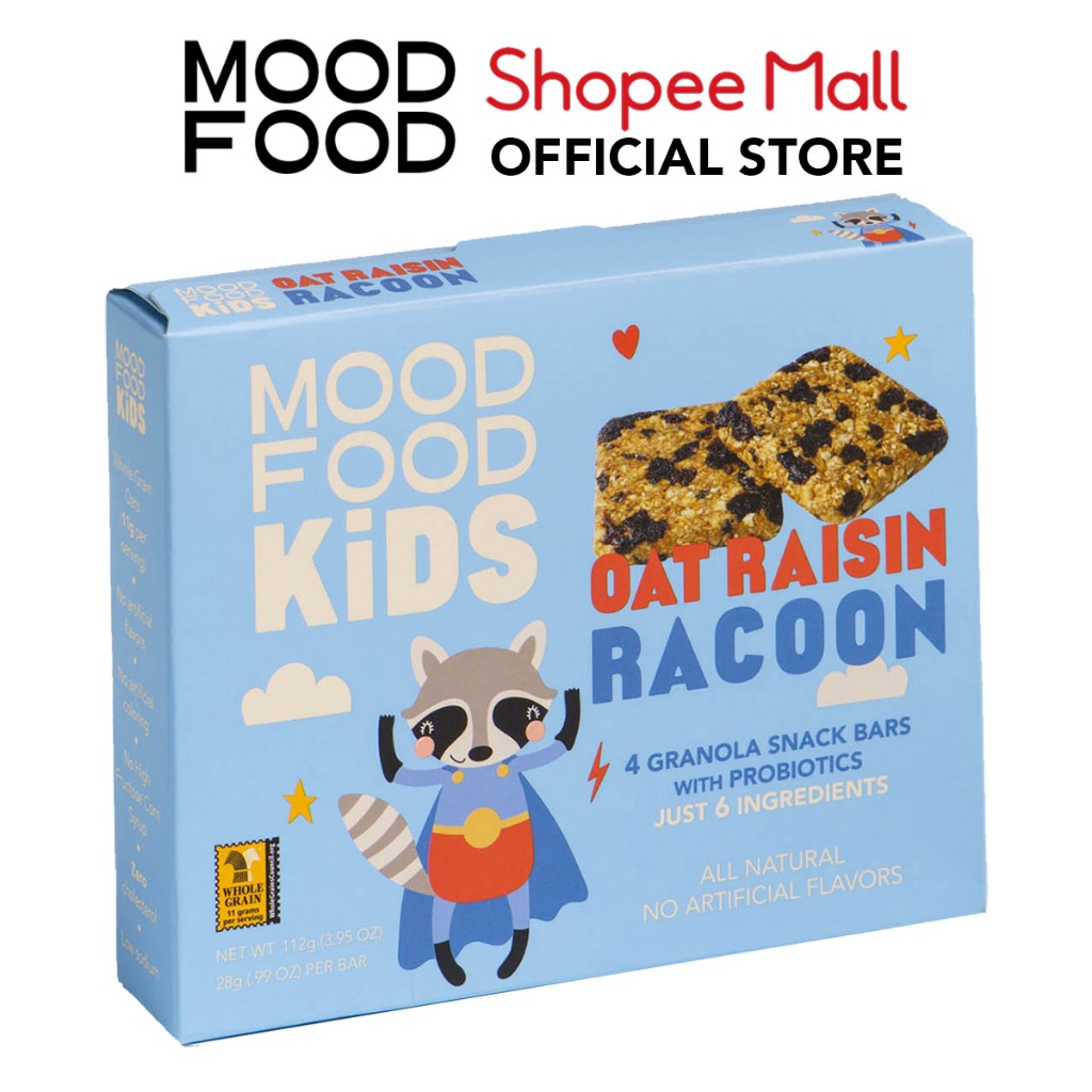 MOOD FOOD KiDS Oat Raisin Racoon with Probiotics (4 granola snack bars ...