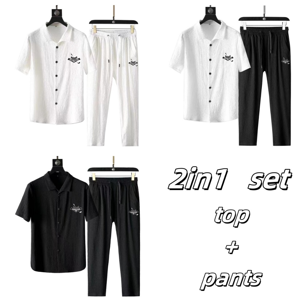 Fashionable and simple men's casual polo shirt set button design 2in1 ...