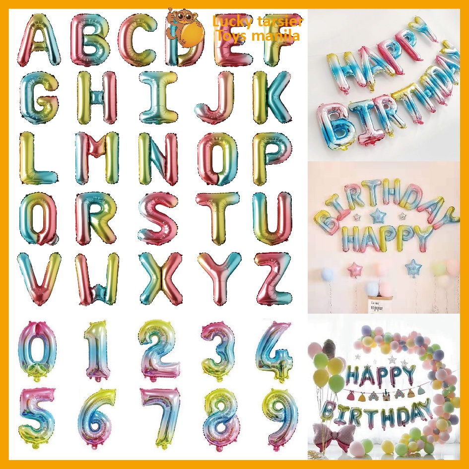 (lucky tarsier)16inch Letter number gradient Rainbow color design party ...