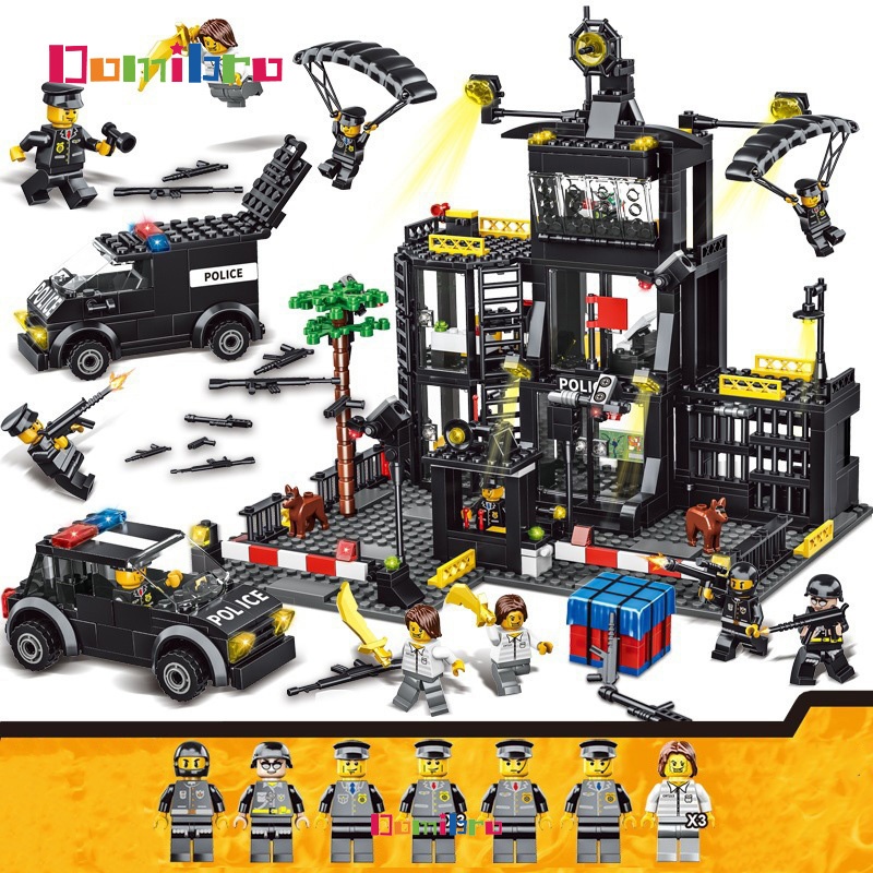 City Set SWAT Police Cars Helicopter Minifigures Building Blocks Toys ...