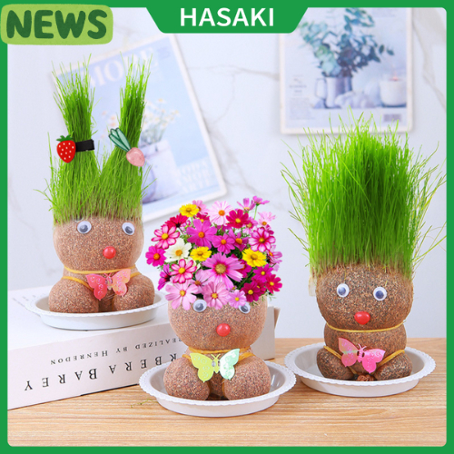 NEW Grass Head Room Decor Children Growing Grass Doll Toys Indoor ...