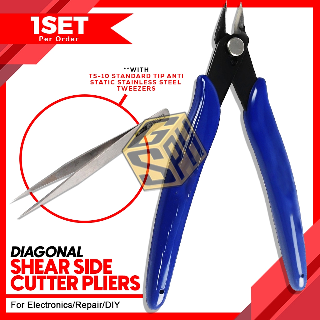 Anti Static Stainless Steel Tweezers With Shear Side Diagonal Cutter ...